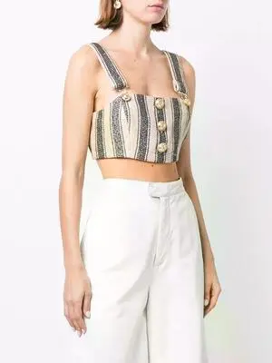 Balmain Striped Cropped Top With Gold-tone Buttons