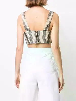 Balmain Striped Cropped Top With Gold-tone Buttons