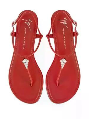 GIUSEPPE ZANOTTI Rhinestone Embellished Leather Sandals - Red