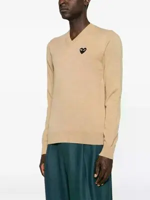Play Comme Des Garcon Heart-patch Wool Jumper - Neutrals
