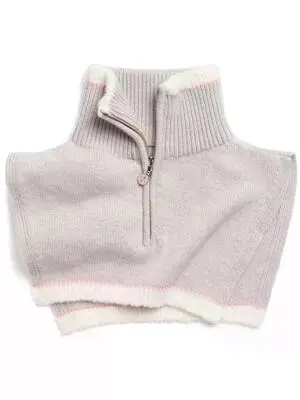 BARRIE Shearling Trim Zip-up Collar Scarf - Neutrals