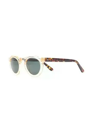 LESCA Round Tinted Sunglasses With Protective Case - Brown