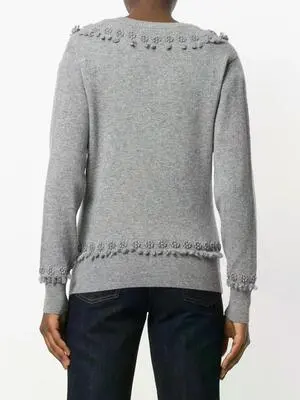 BARRIE Cashmere V-neck Pullover With Knot Detailing - Grey