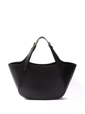 Prada Enamel Triangle Logo Leather Tote Bag - Black