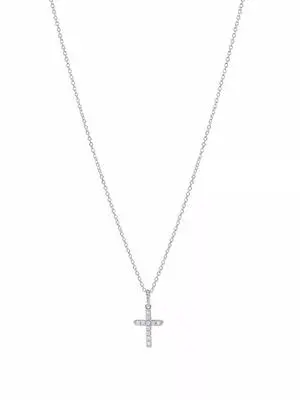 David Yurman 18kt White Gold Cable Collectibles Cross Diamond Necklace - Silver