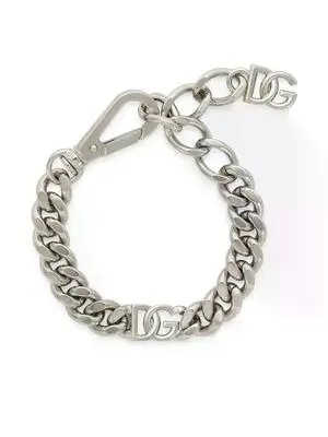 Dolce & Gabbana Logo-plaque Cuban-link Bracelet - Silver