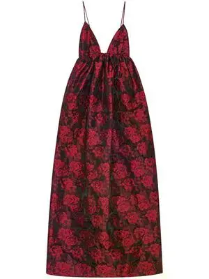GANNI Botanical-print Jacquard Midi Dress - Red