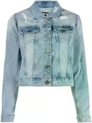 Dkny Ripped-detailing Cropped Denim Jacket