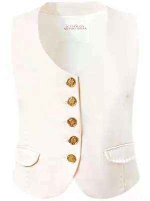 Alejandra Alonso Rojas V-neck Wool Vest - Neutrals