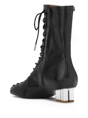 GANNI Leather Lace-up Mid Block Heel Boots