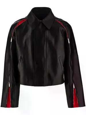 FERRAGAMO Contrasting-panel Zip-up Leather Jacket