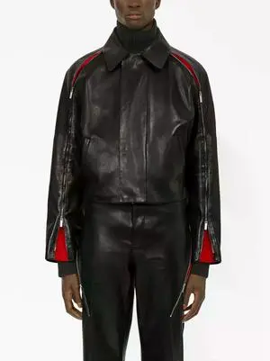 FERRAGAMO Contrasting-panel Zip-up Leather Jacket