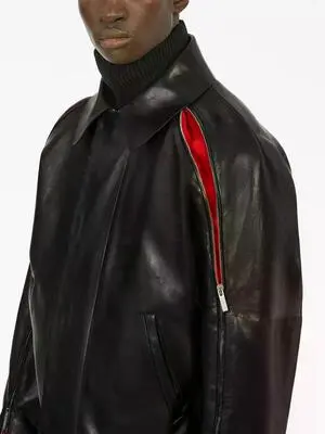 FERRAGAMO Contrasting-panel Zip-up Leather Jacket