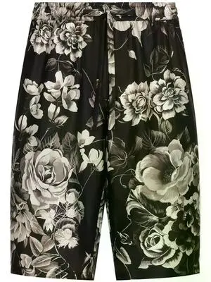 Dolce & Gabbana Floral-print Silk Shorts - Black