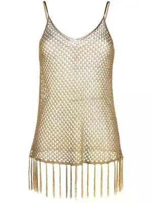 Dodo Bar Or Open-knit Fringed Top - Gold