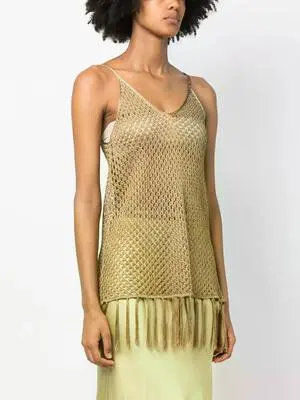 Dodo Bar Or Open-knit Fringed Top - Gold