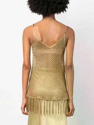 Dodo Bar Or Open-knit Fringed Top - Gold