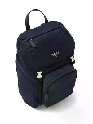 Prada Re-nylon Triangle Logo Backpack - Blue