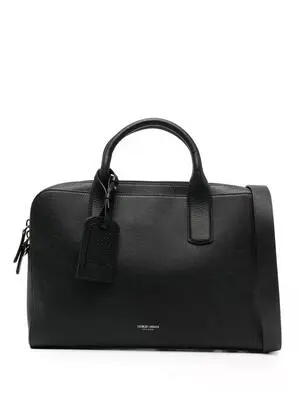 Giorgio Armani Leather Laptop Bag With Logo Stamp - Black