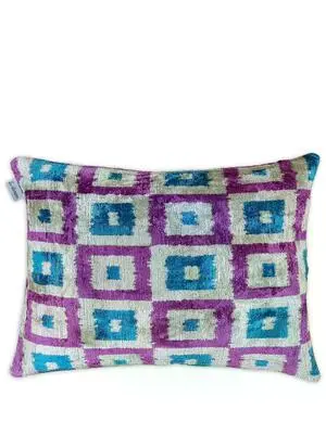 LES-OTTOMANS Geometric-print Velvet Cushion - Blue