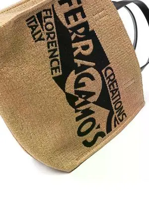 FERRAGAMO Logo-embroidered Raffia Tote Bag
