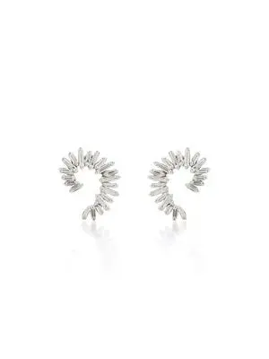 SUZANNE KALAN 18kt White Gold Diamond Baguette Spiral Earrings - Silver