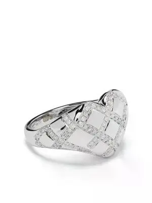 Yvonne Léon 9kt White Gold Diamond Signet Ring - Silver