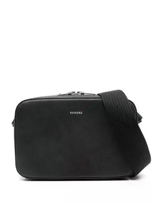 Sandro Reconstituted Leather Saffiano Patterned Small Bag With Adjustable Shoulder Strap - Black