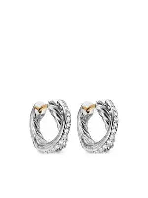 David Yurman Sterling Diamond Huggie Hoop Earrings - Silver
