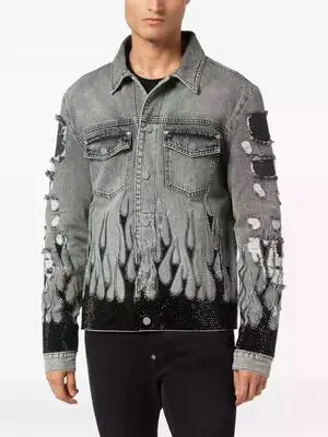 Philipp Plein Strass Flame Oversize Denim Jacket