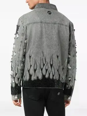 Philipp Plein Strass Flame Oversize Denim Jacket
