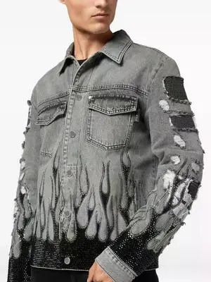 Philipp Plein Strass Flame Oversize Denim Jacket