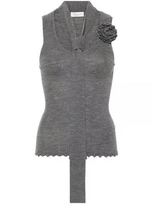 Blumarine Knitted Tank Top With Floral Appliqu
