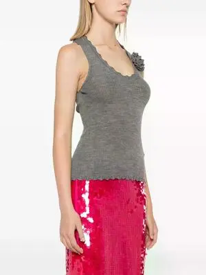 Blumarine Knitted Tank Top With Floral Appliqu