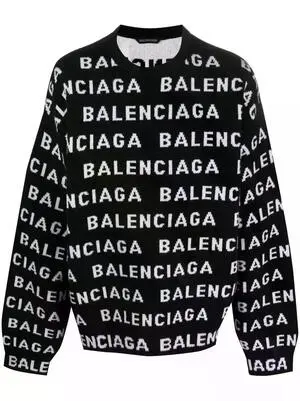 Balenciaga Intarsia-knit Logo Jumper - Black