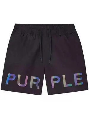 PURPLE BRAND Holographic Wordmark Shorts - Black