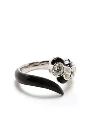 Nikos Koulis 18kt White Gold Diamond And Enamel Ring - Silver