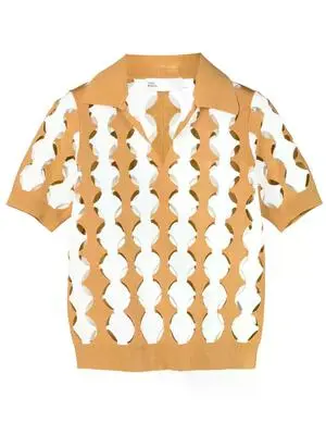 Tory Burch Cut-out Polo-collar T-shirt - Brown