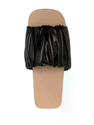 JIL SANDER Leather Gathered Detail Slides - Black