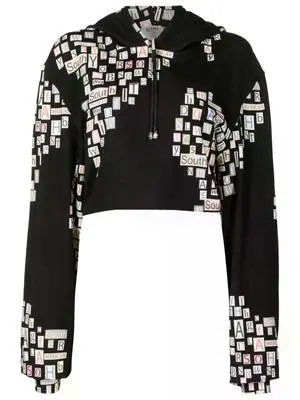 AMIR SLAMA Text-print Cropped Hoodie - Black
