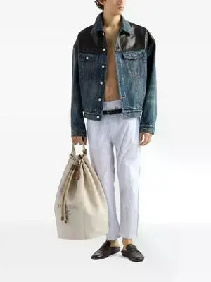 Prada Logo-embroidered Linen Blend Backpack - Neutrals