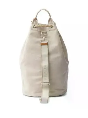 Prada Logo-embroidered Linen Blend Backpack - Neutrals