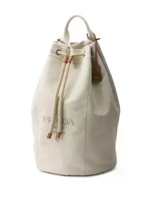 Prada Logo-embroidered Linen Blend Backpack - Neutrals