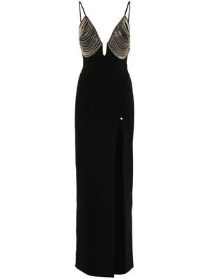 NISSA Fringe-detail Maxi Dress - Black