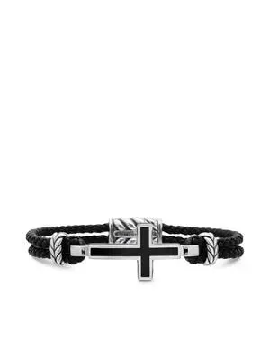 David Yurman Sterling Exotic Stone Cross Leather Bracelet