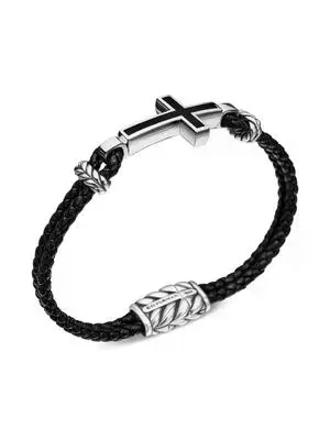 David Yurman Sterling Exotic Stone Cross Leather Bracelet