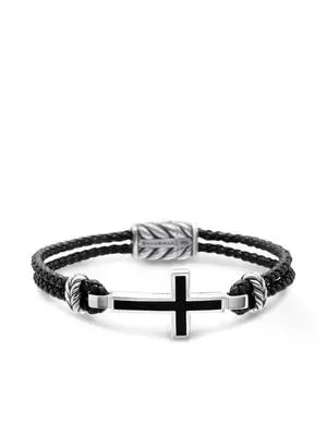 David Yurman Sterling Exotic Stone Cross Leather Bracelet