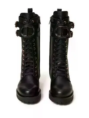 TWINSET Oval T Leather Combat Boots