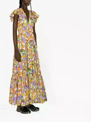 La DoubleJ Abstract Floral-print Cotton Midi Dress
