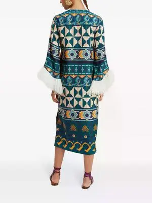 La DoubleJ Feather-trim Kaftan Dress